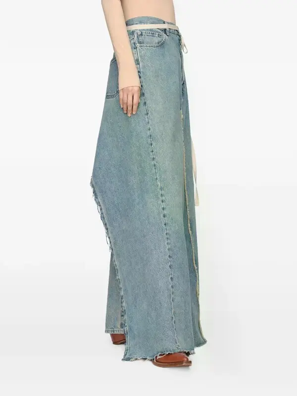 MAISON MARGIELA Frayed String-detail Maxi Cotton Skirt - Blue