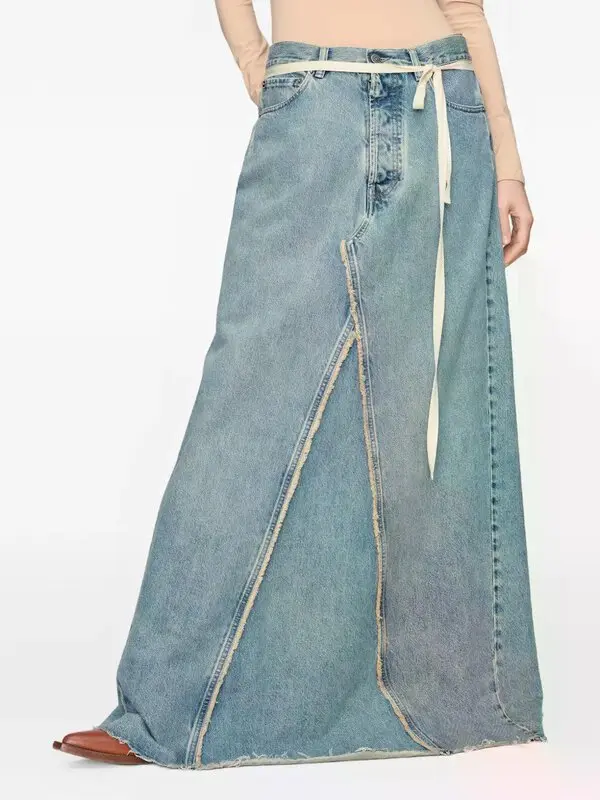 MAISON MARGIELA Frayed String-detail Maxi Cotton Skirt - Blue