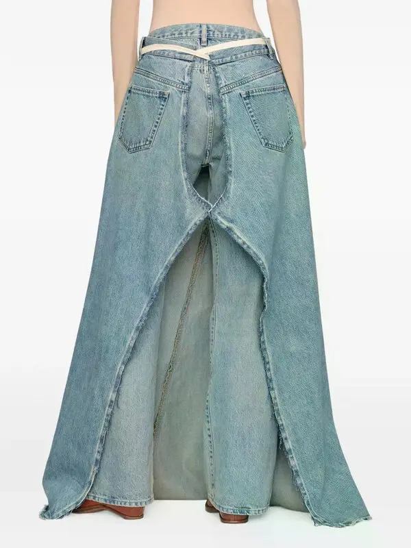 MAISON MARGIELA Frayed String-detail Maxi Cotton Skirt - Blue