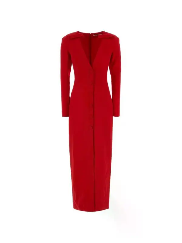 Alessandra Rich Cady V-neck Button Maxi Dress