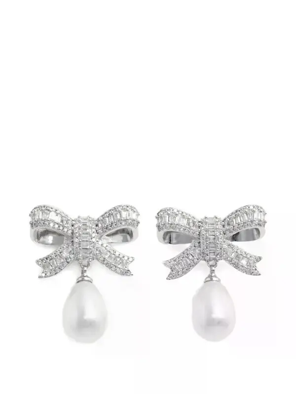 SELF-PORTRAIT Crystal-embellished Bow Earrings - Silver