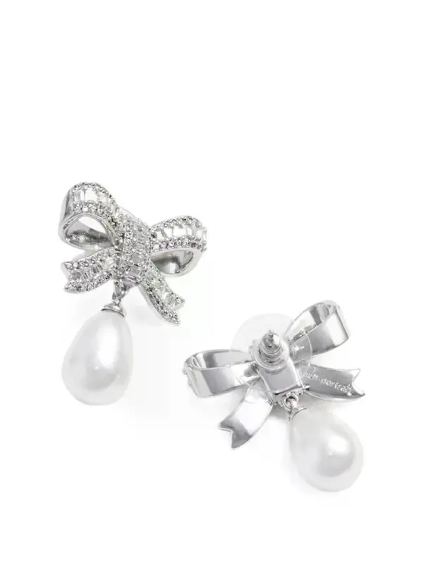 SELF-PORTRAIT Crystal-embellished Bow Earrings - Silver