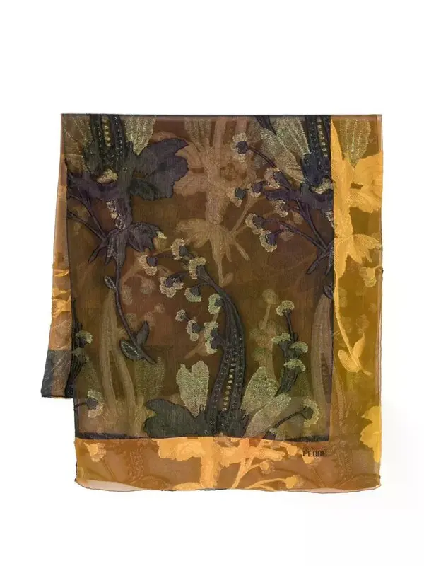 Gianfranco Ferre Floral-embroidered Sheer Scarf - Black