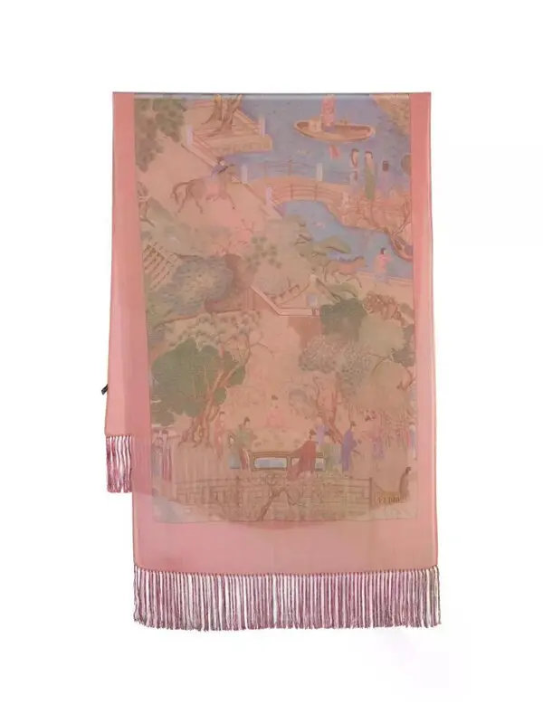Gianfranco Ferre Printed Fringed Silk Scarf - Pink