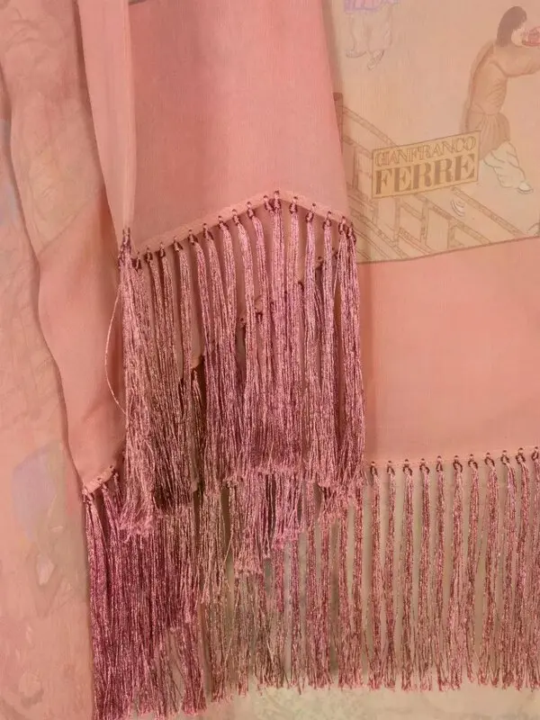Gianfranco Ferre Printed Fringed Silk Scarf