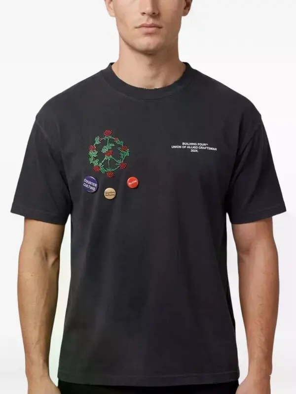 BLDG4 Flower-embroidered T-shirt - Grey