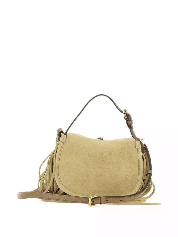 Etro Leather Shoulder Bag With Fringe And Buckle Detail - Neutrals