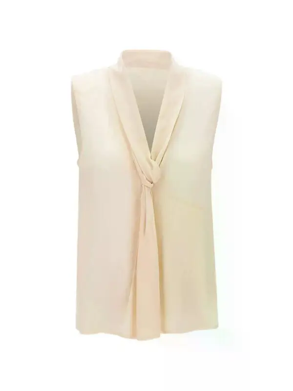 Liu Jo Georgette Sleeveless Top With Lapel And Knot Detail - Neutrals