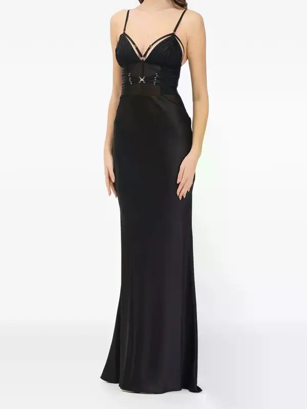 Elisabetta Franchi Satin Gown With Tulle Inserts - Black