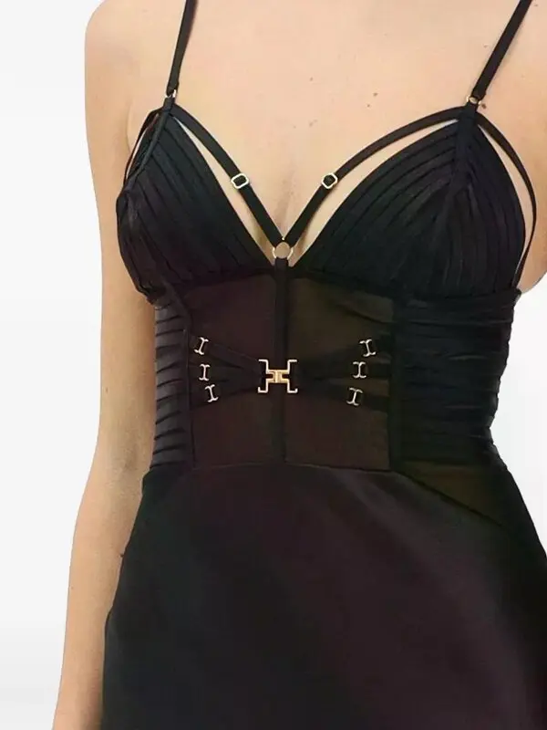 Elisabetta Franchi Satin Gown With Tulle Inserts - Black