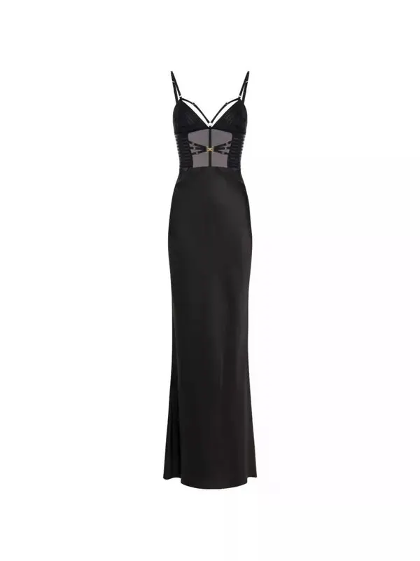 Elisabetta Franchi Satin Gown With Tulle Inserts - Black