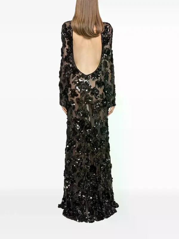 NISSA Appliquéd Sequinned Tulle Maxi Dress
