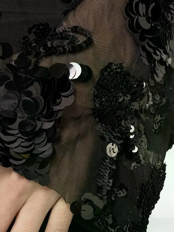 NISSA Appliquéd Sequinned Tulle Maxi Dress