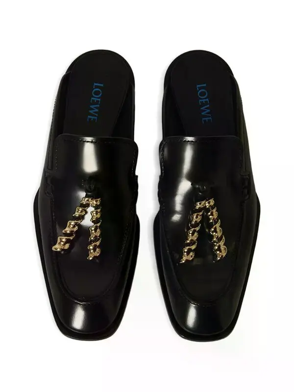 Loewe Edge Leather Mules With Chain Detailing - Black