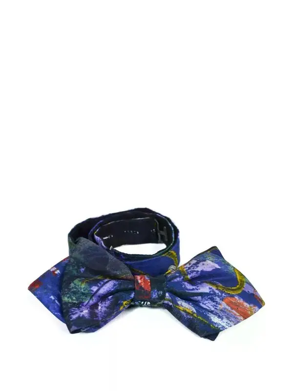 Vintage 1970 Printed Bow Tie - Blue