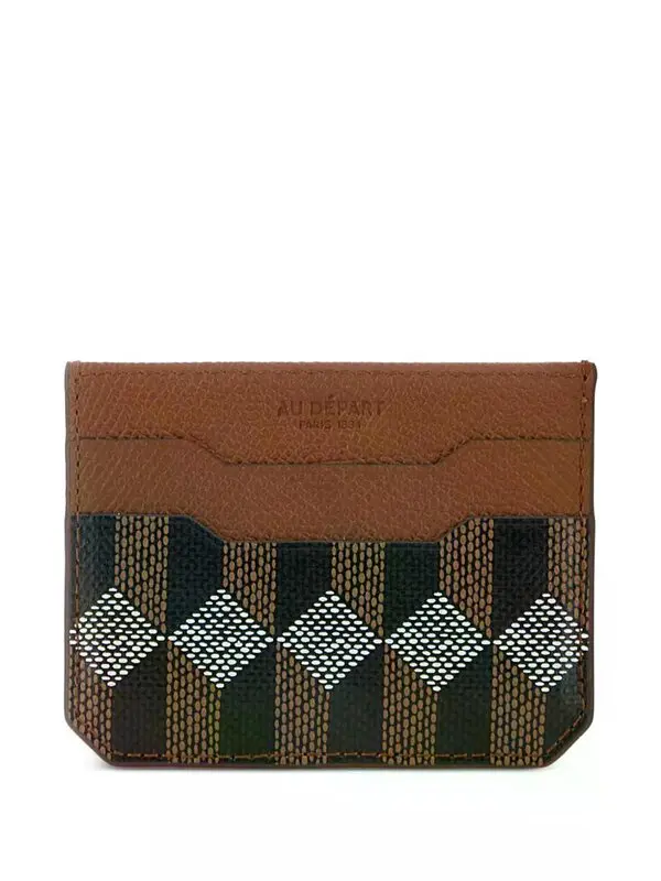 AU DEPART Printed Leather Card Holder - Brown