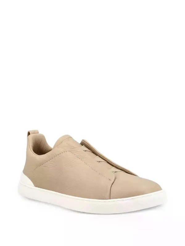 Zegna Slip-on Leather Sneakers - Neutrals