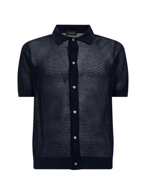 Tagliatore Pointelle Ribbed Polo Shirt - Blue