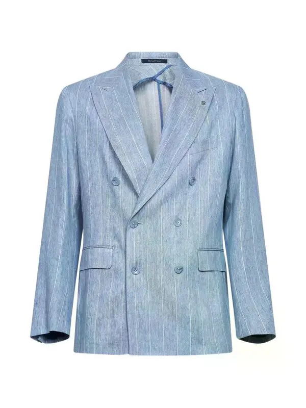 Tagliatore Peak Lapel Striped Jacket - Blue