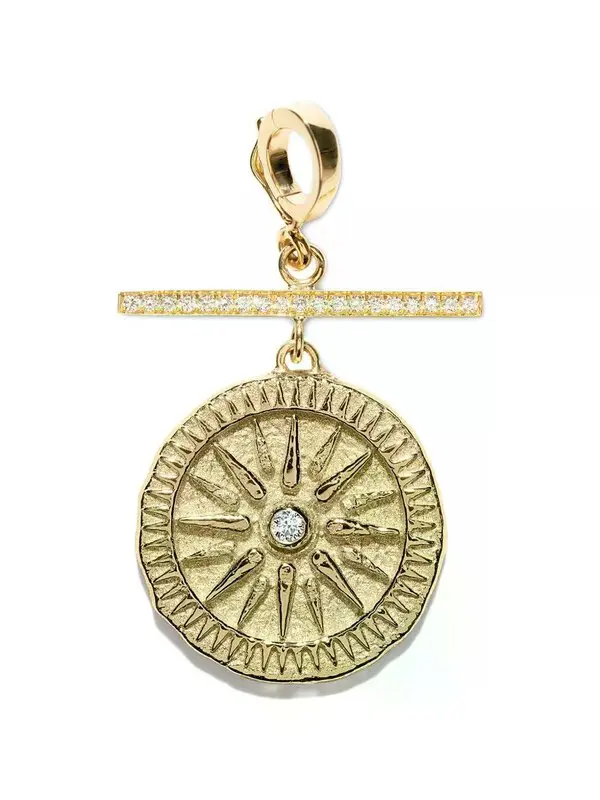 AZLEE Small Sunburst Coin Diamond Pendant - Gold