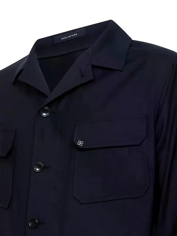 Tagliatore Button Logo Wool Shirt - Blue