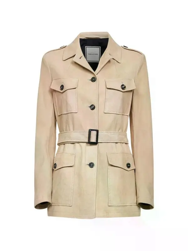 Tagliatore Buttoned Belted Lambskin Jacket - Neutrals