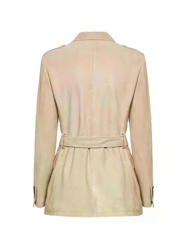 Tagliatore Buttoned Belted Lambskin Jacket - Neutrals