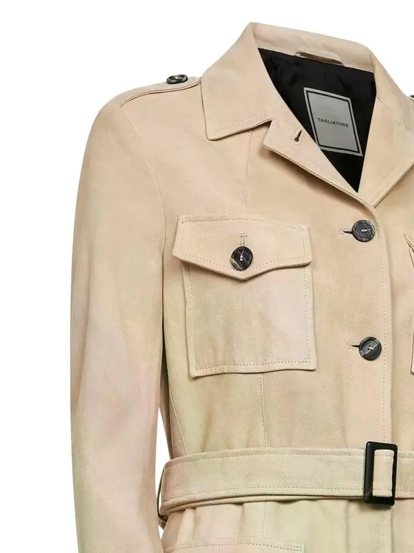 Tagliatore Buttoned Belted Lambskin Jacket - Neutrals