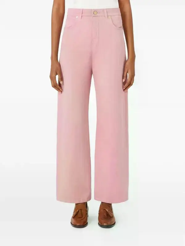 Max Mara Logo-patch Straight-leg Trousers - Pink