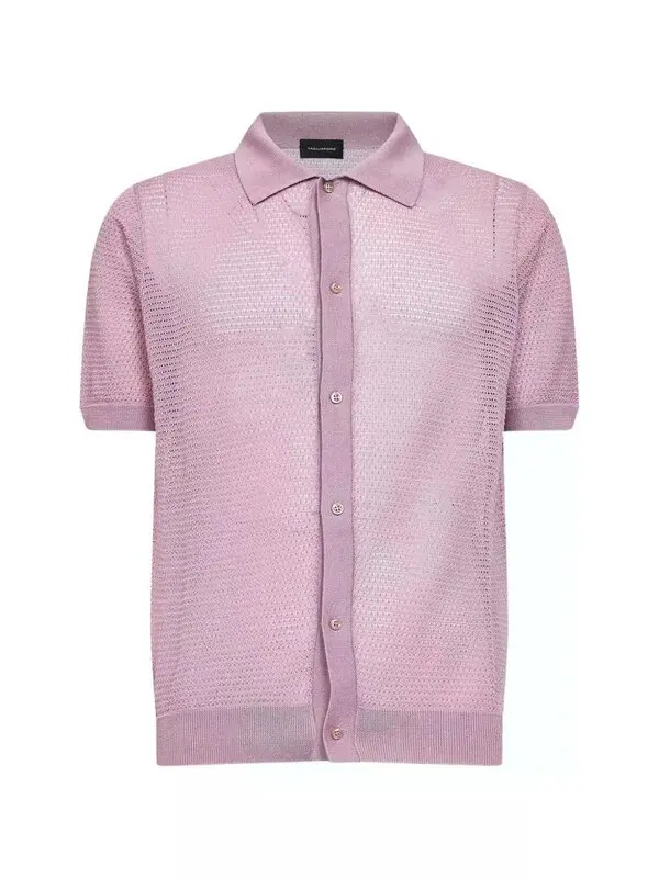 Tagliatore Pointelle-knit Short-sleeve Shirt - Pink