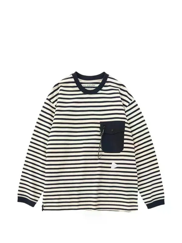 AND WANDER Striped Patch-pocket T-shirt
