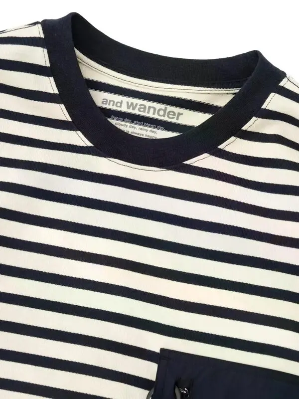 AND WANDER Striped Patch-pocket T-shirt