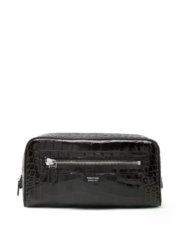TOM FORD Crocodile-embossed Wash Bag - Brown
