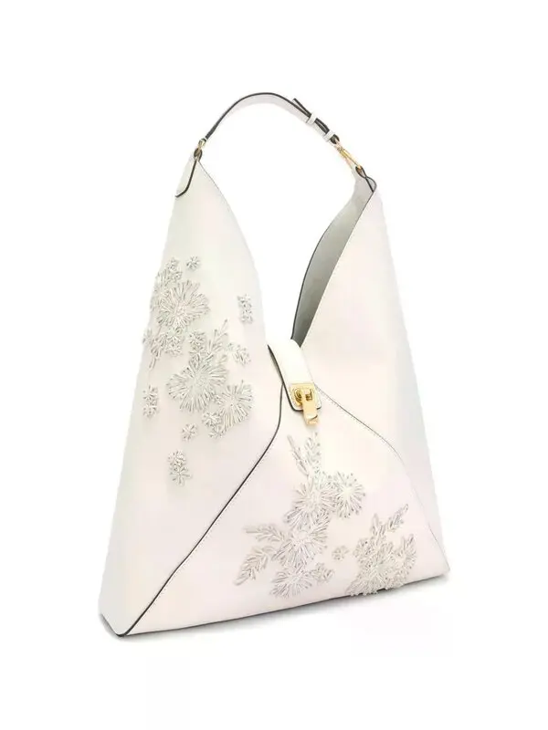 Ermanno Scervino Floral-embroidered Leather Tote