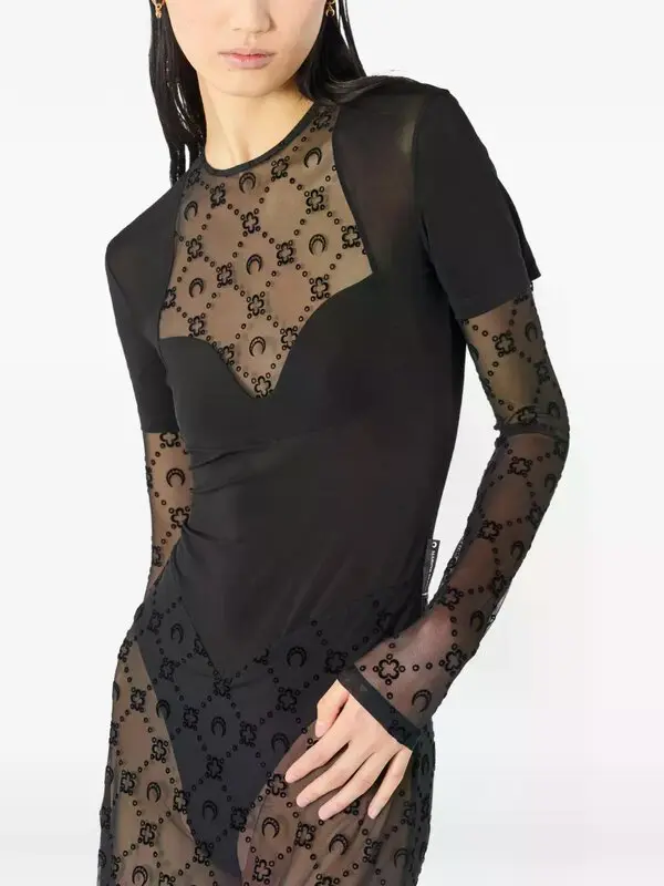 MARINE SERRE Layered Mesh Flock Dress