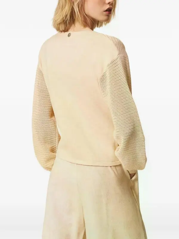 TWINSET Mesh Stitch Cardigan And Top With Floral Appliqu