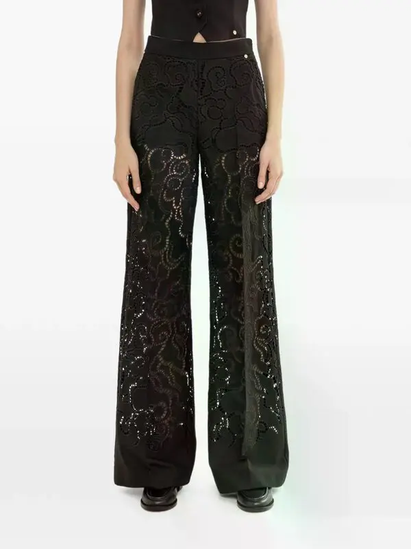 NISSA Floral-embroidered Wide Leg Trousers