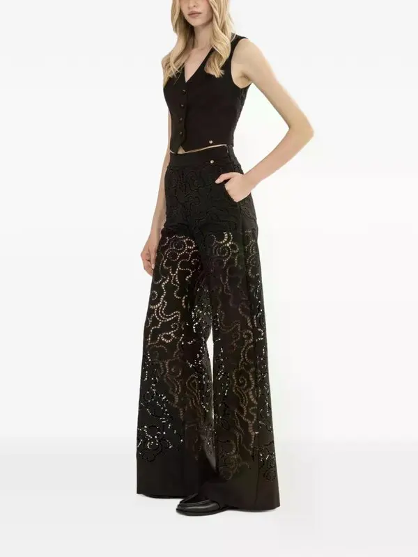 NISSA Floral-embroidered Wide Leg Trousers