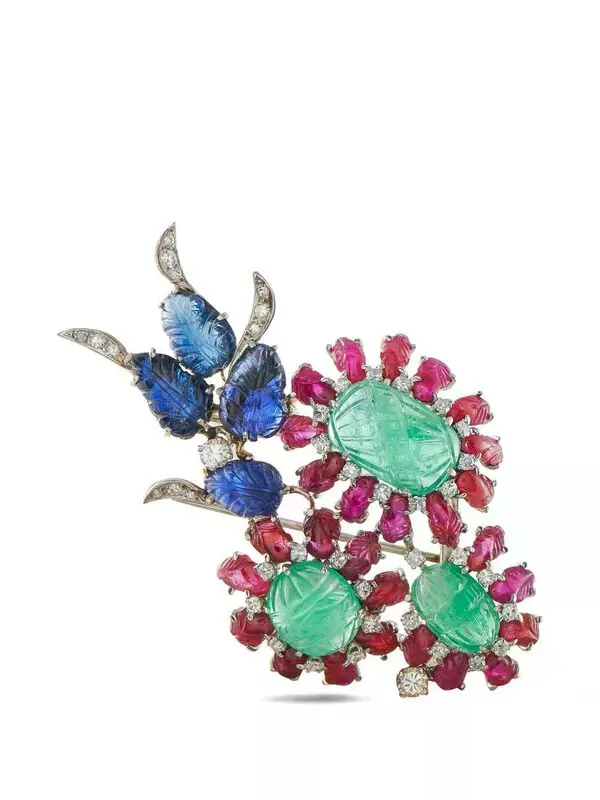 LB EXCLUSIVE Floral-motif Multi-stone Brooch - Silver