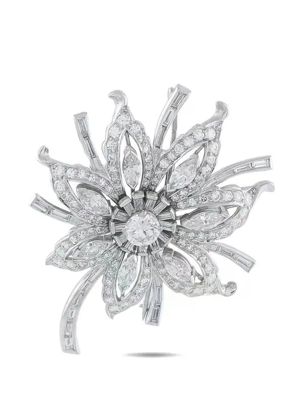 LB EXCLUSIVE Floral-motif Diamond Brooch - Silver