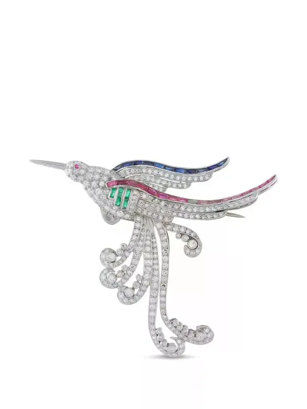 LB EXCLUSIVE Bird-motif Multi-stone Brooch - Silver