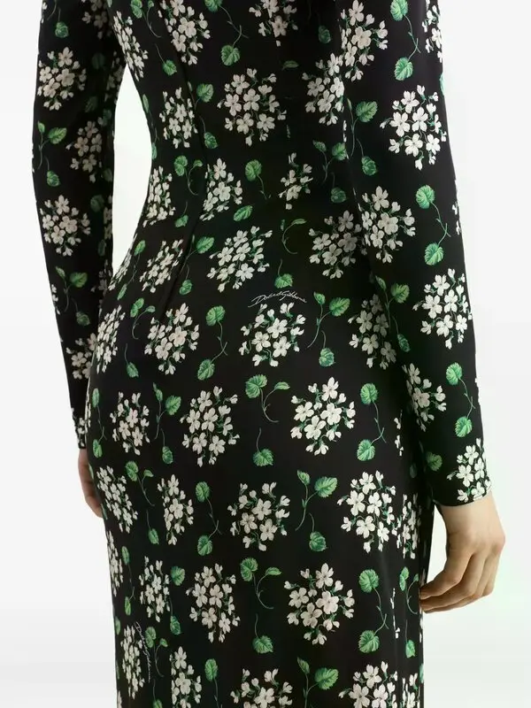 Dolce & Gabbana Geranium Bouquets-print Charmeuse Dress