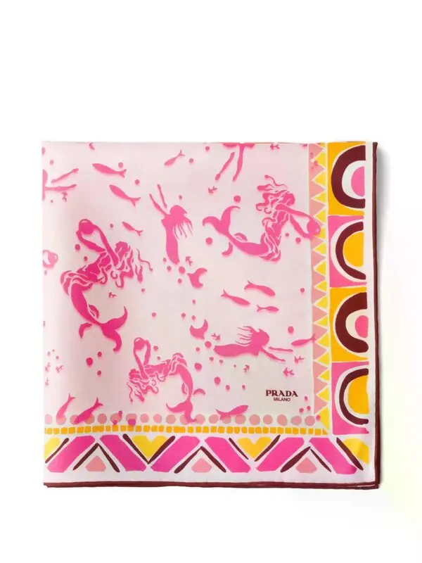 Prada Printed Silk Twill Scarf 55 X 55 Cm - Pink