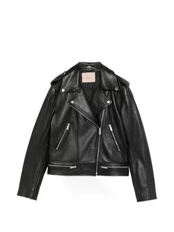 TWINSET Zip-up Leather Jacket - Black