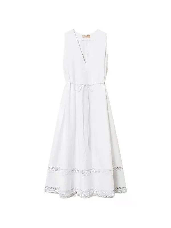 TWINSET Poplin Long Dress With Embroidery - White