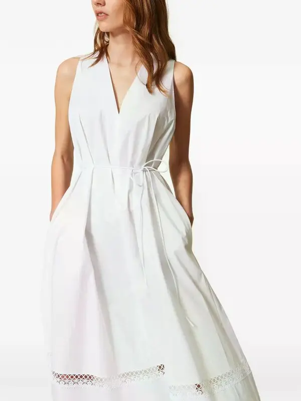 TWINSET Poplin Long Dress With Embroidery - White