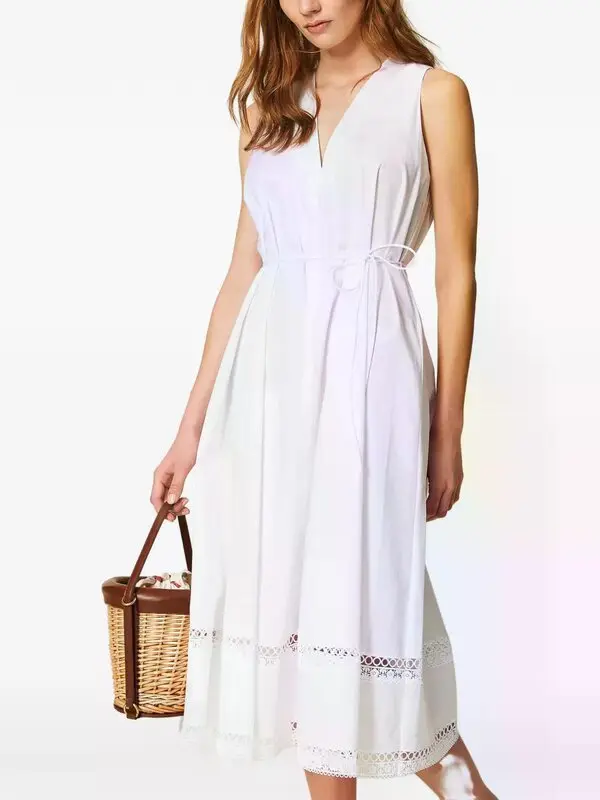 TWINSET Poplin Long Dress With Embroidery - White
