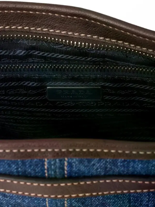 Prada Bonnie Large Denim And Leather Handbag - Blue