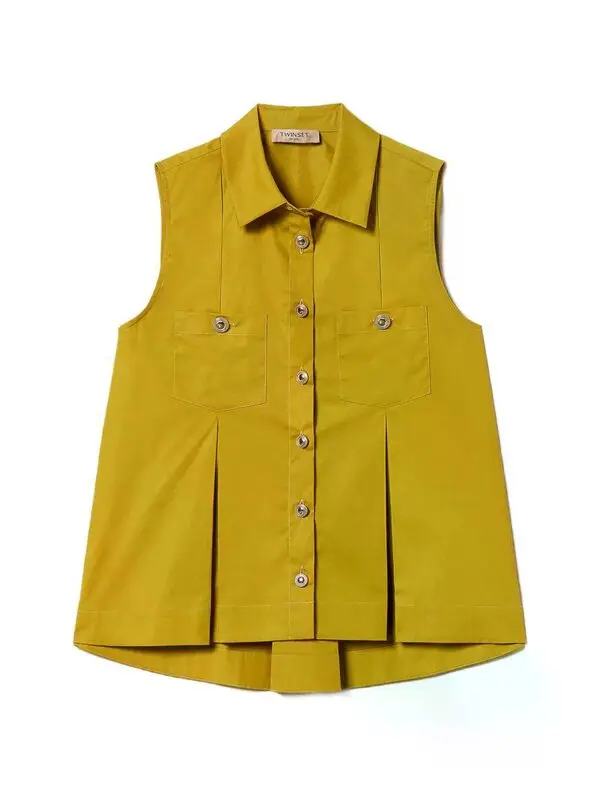 TWINSET Sleeveless Poplin Shirt With Patch Pockets And Pleats - Yellow