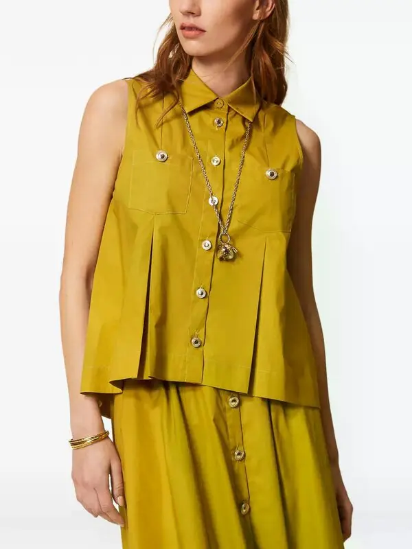 TWINSET Sleeveless Poplin Shirt With Patch Pockets And Pleats - Yellow
